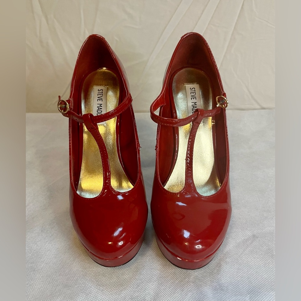 Steve Madden Red Patent Mary Jane Platform Shoes - Gem